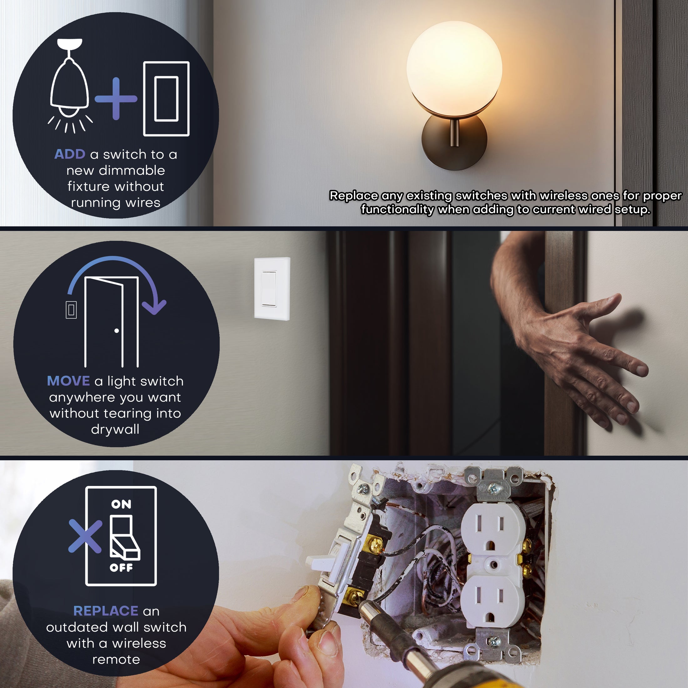 3-Way Wireless Light Switches With A Dimming Controller Kit