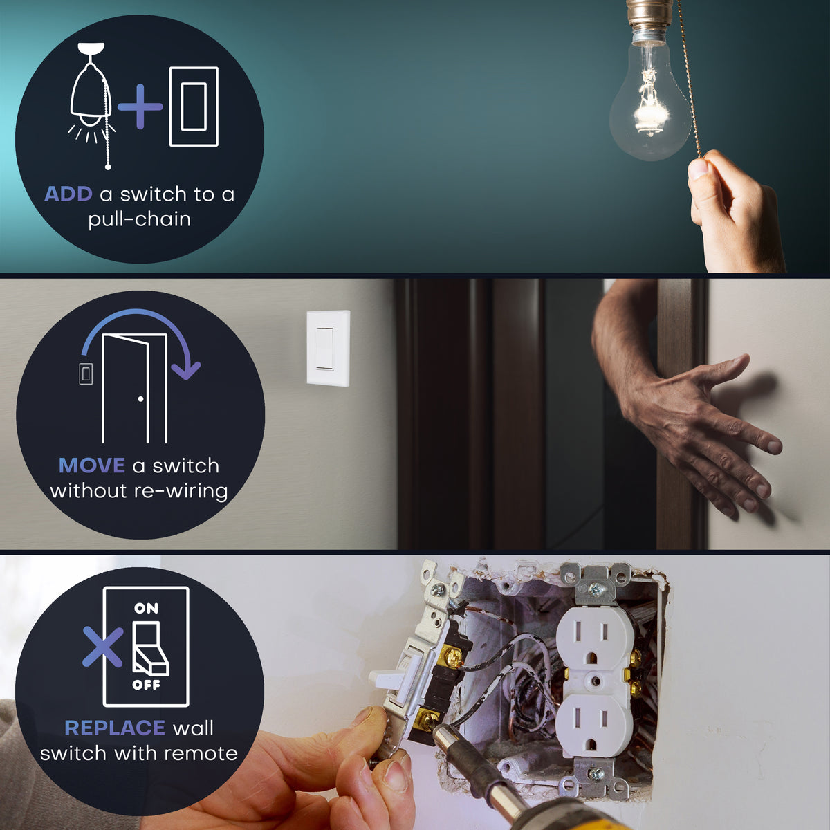 3-Way Wireless Switch Kit – 1 Receiver, 2 Switches