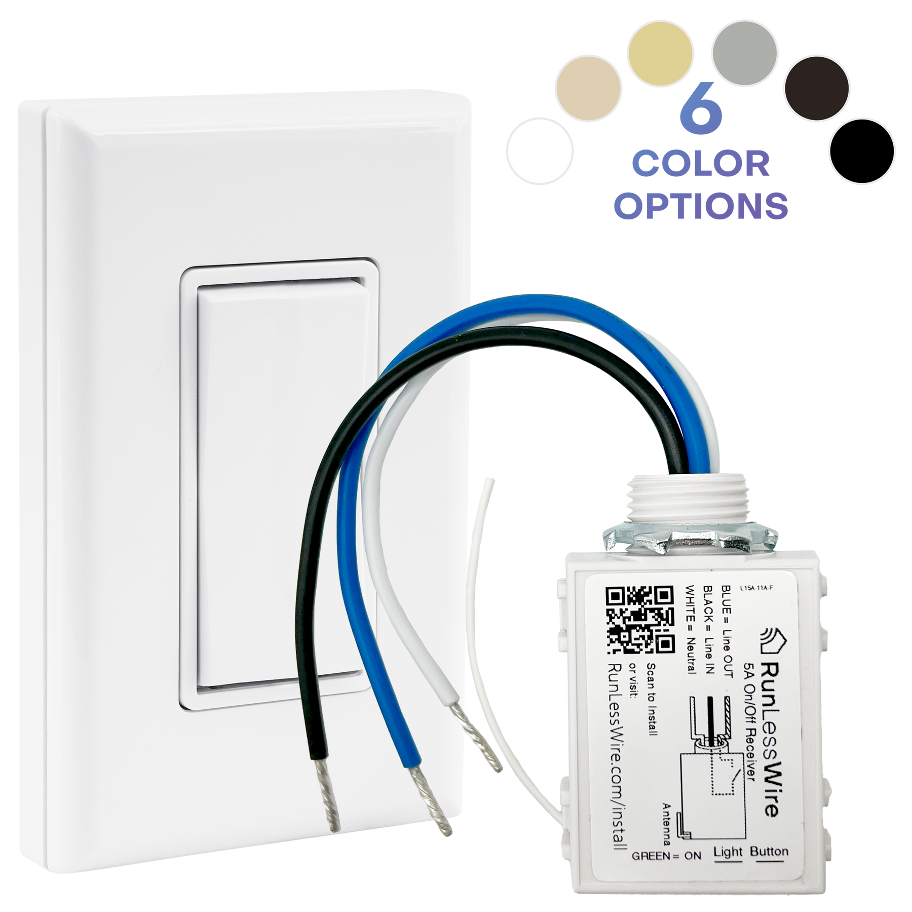 Single Pole Wireless Light Switch Kit – 1 Controller, 1 Light Switch