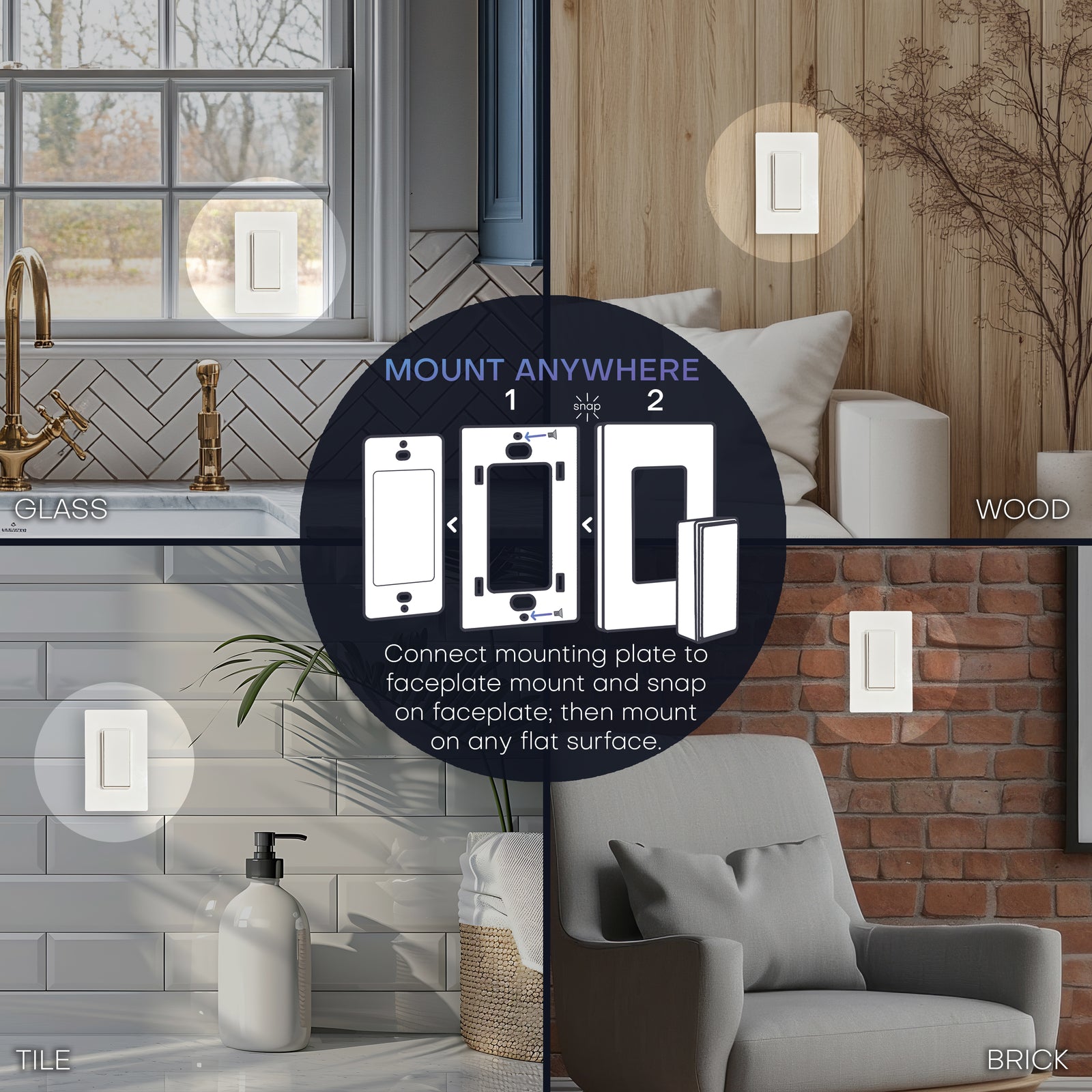 Wireless Detachable Remote Light Switch Kit - Battery-Free Self-Powered ...