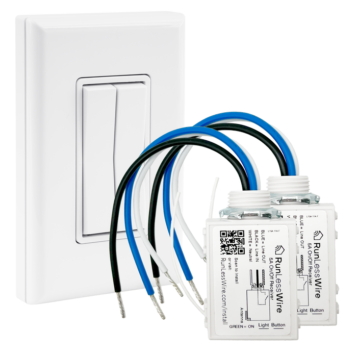 Wireless Fan & Light Switch Kit – 2 Controllers, 1 Dual Rocker Switch