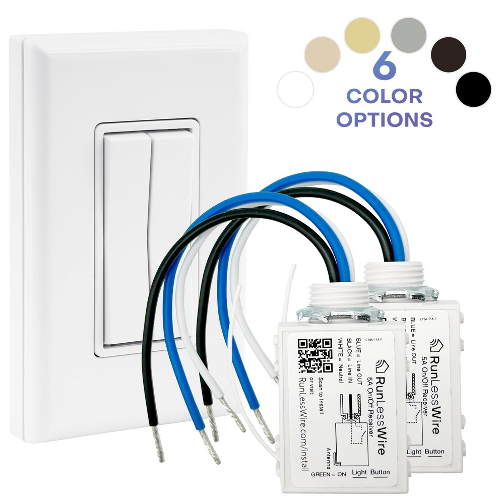 Wireless Fan & Light Switch Kit – 2 Controllers, 1 Dual Rocker Switch