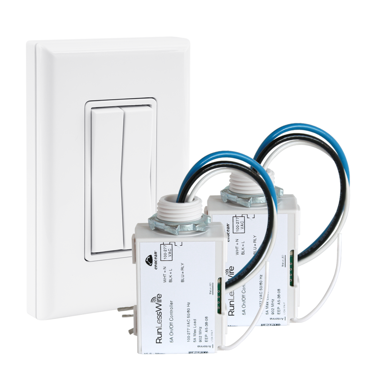 Wireless Fan & Light Switch Kit – 2 Controllers, 1 Dual Rocker Switch