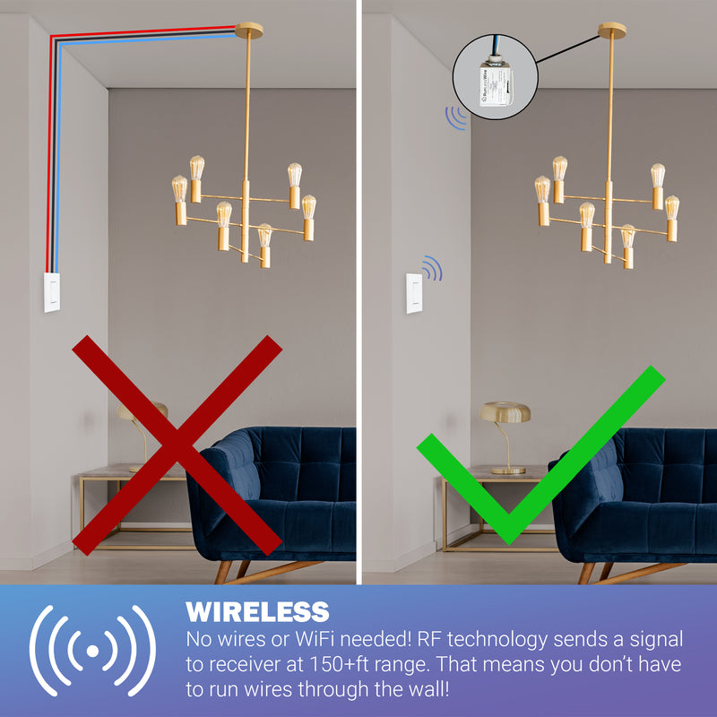 4-way Wireless Light Switch Kit – 1 Controller, 3 Light Switches